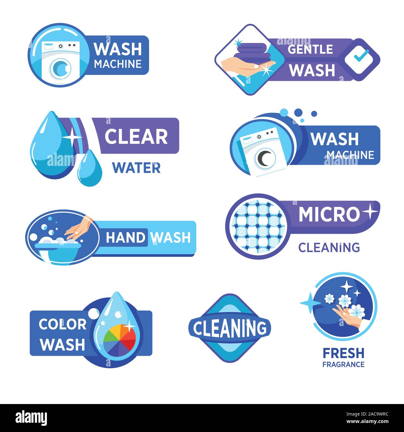 Washing machine and laundry isolated icons, wash powder properties ...