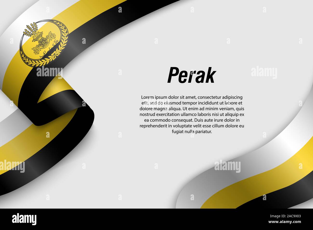 Waving ribbon or banner with flag of Perak. State of Malaysia. Template ...