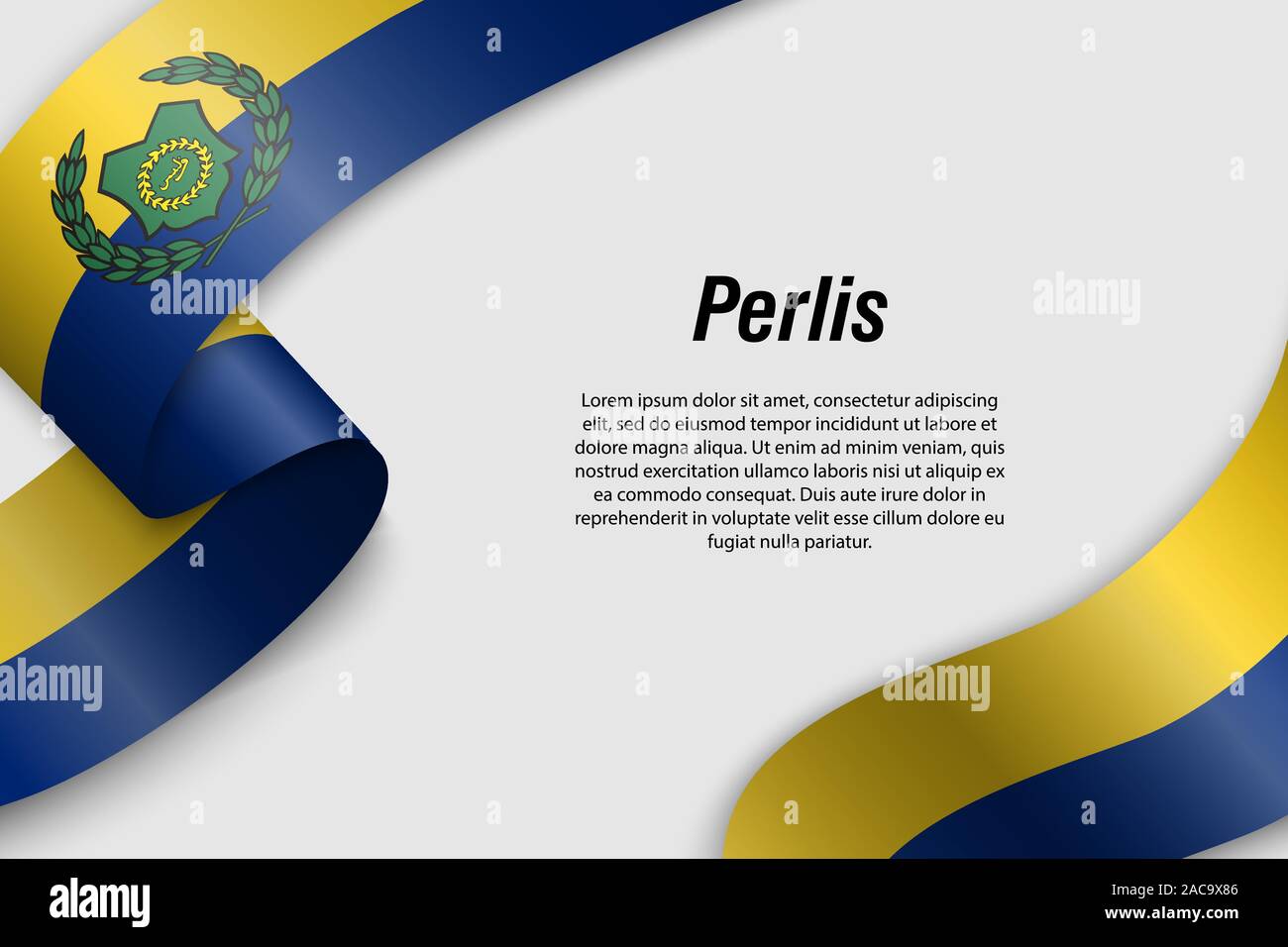 Waving ribbon or banner with flag of Perlis. State of Malaysia ...