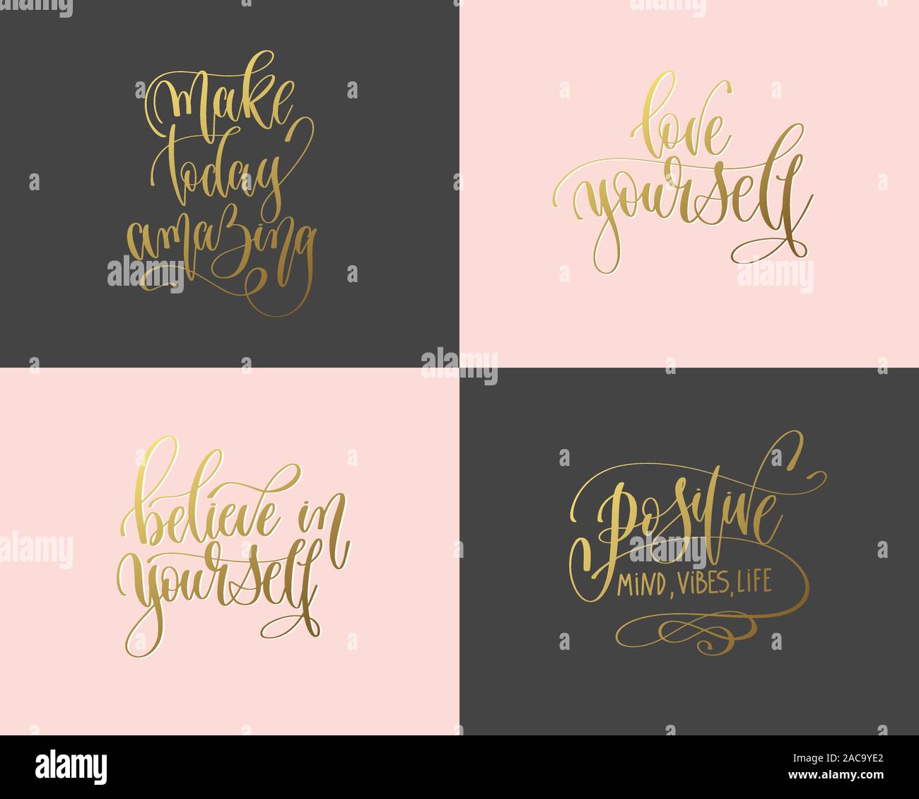 set of 4 hand gold lettering inscription typography text positive quote ...