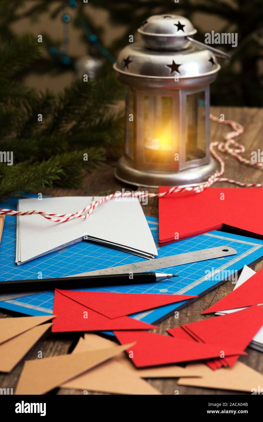 Christmas decorations. making garlands of flags. materials and tools ...
