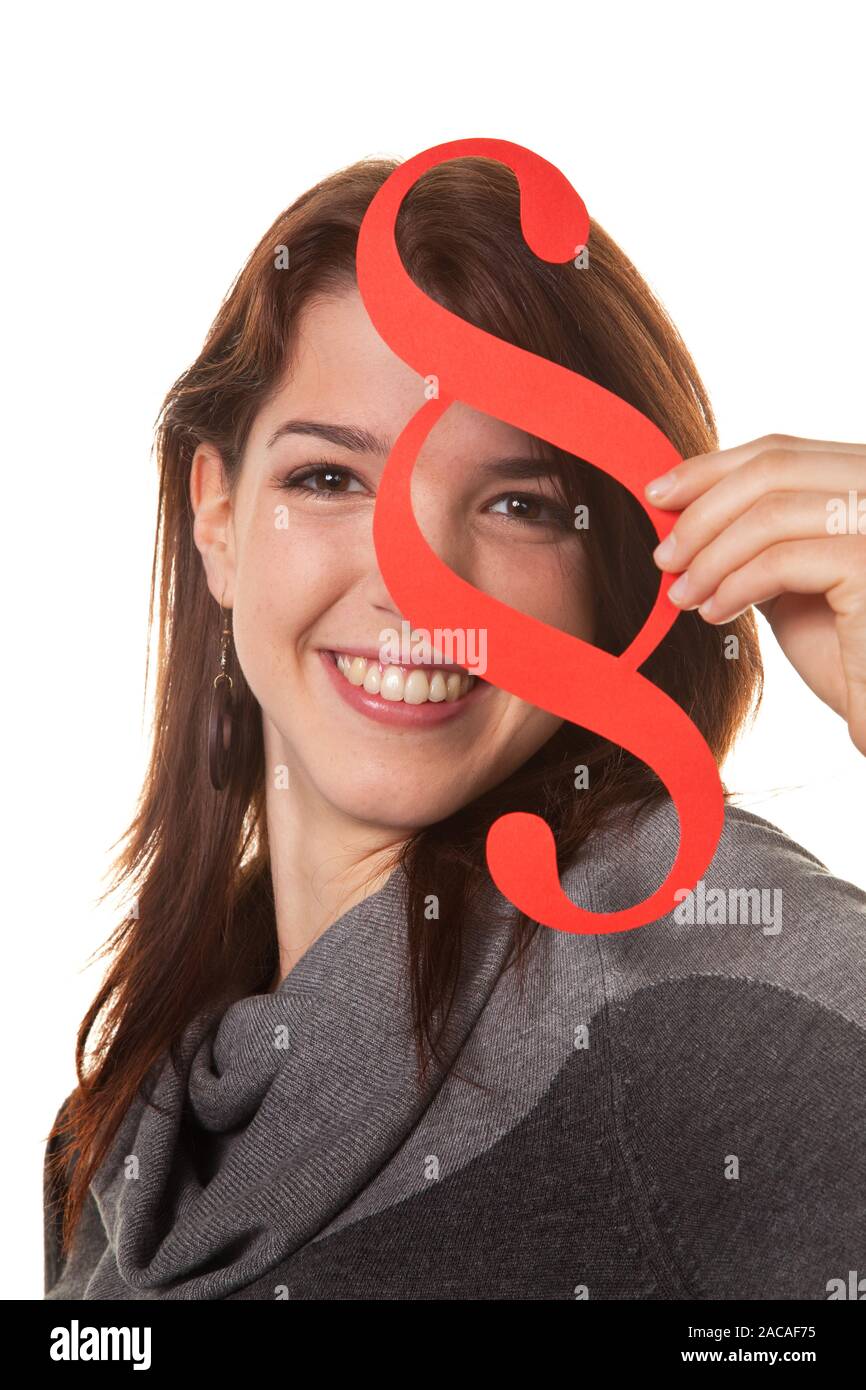 Young woman with a paragraph sign Stock Photo - Alamy