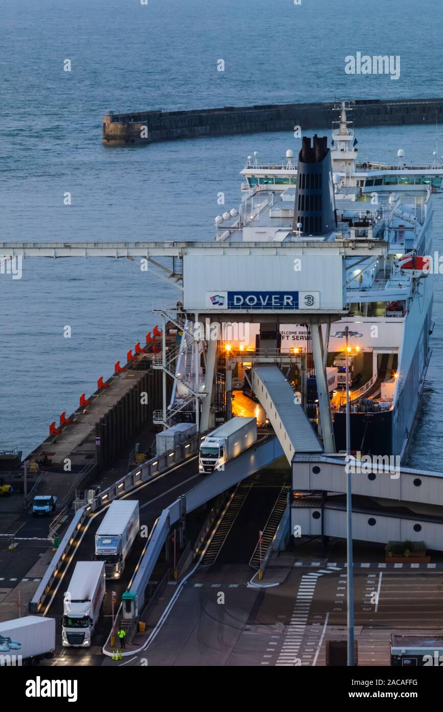 England, Kent, Dover, Dover Docks, Freight Trucks Loading onto Cross ...
