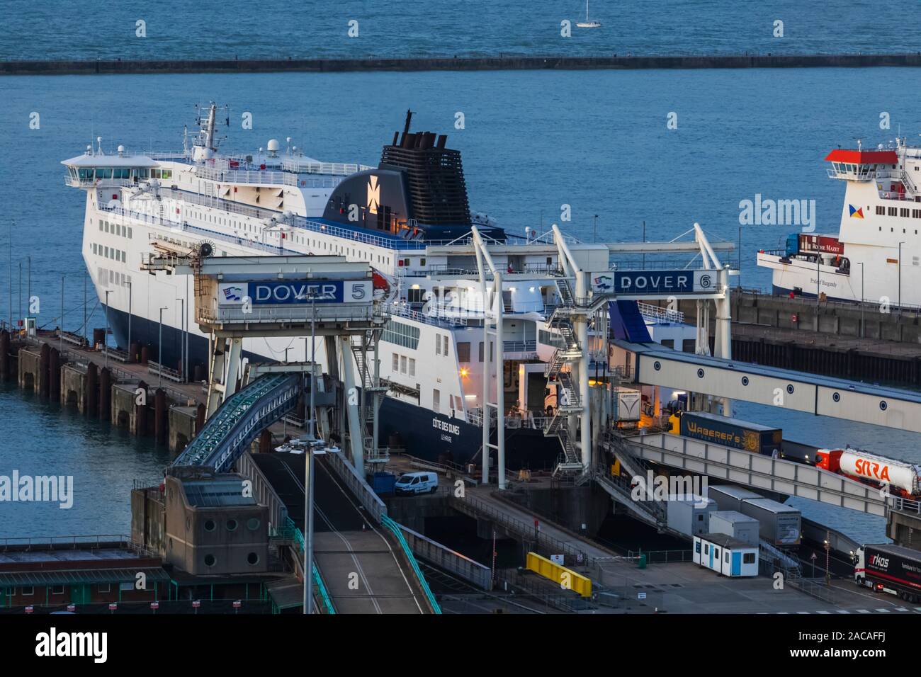 England, Kent, Dover, Dover Docks, Freight Trucks Loading onto Cross ...