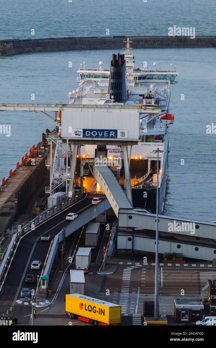 England, Kent, Dover, Dover Docks, Freight Trucks Loading onto Cross ...