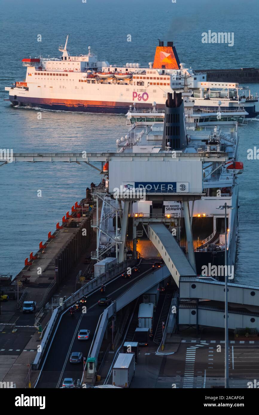 England, Kent, Dover, Dover Docks, Freight Trucks Loading onto Cross ...