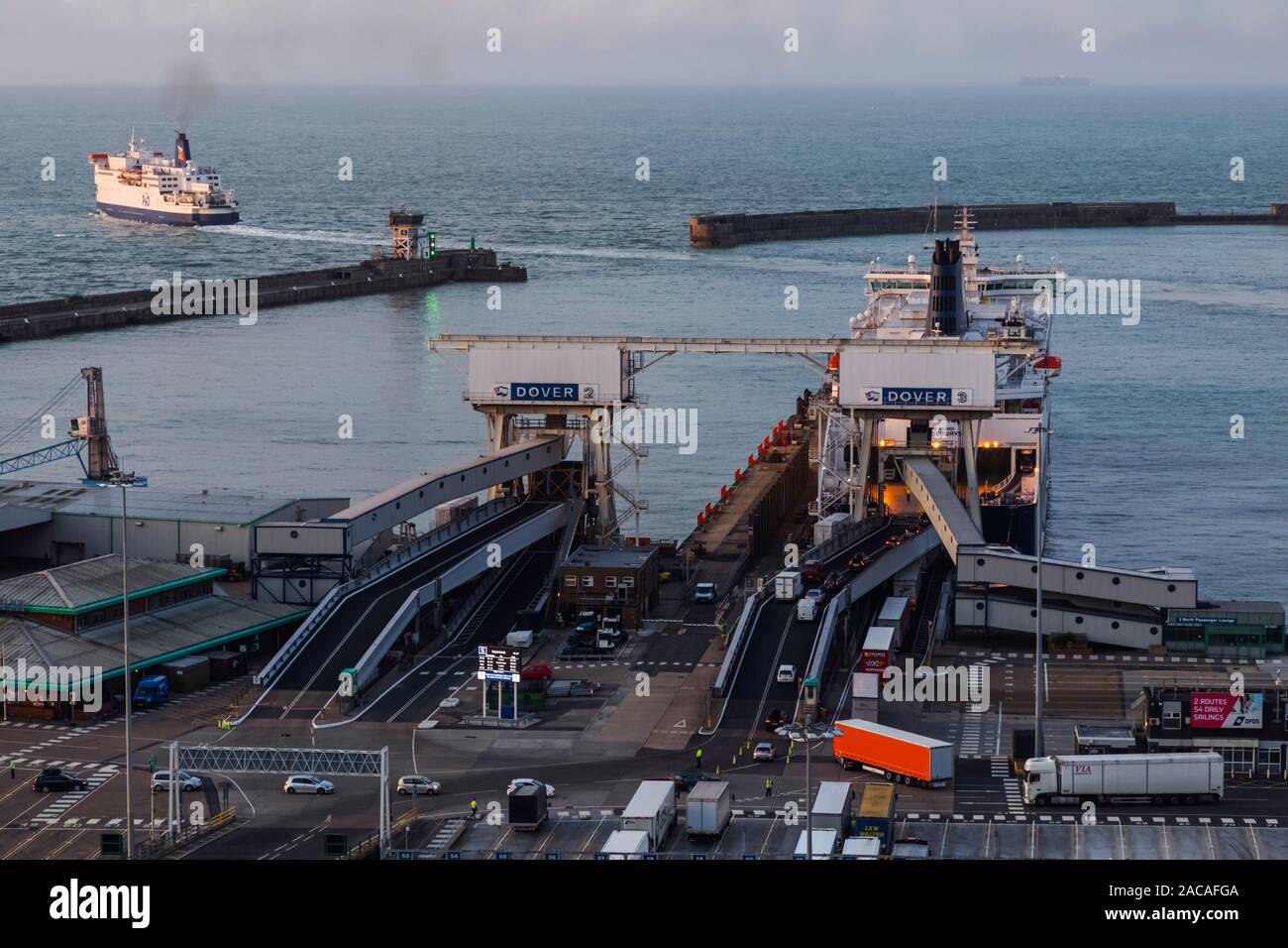 England, Kent, Dover, Dover Docks, Freight Trucks Loading onto Cross ...
