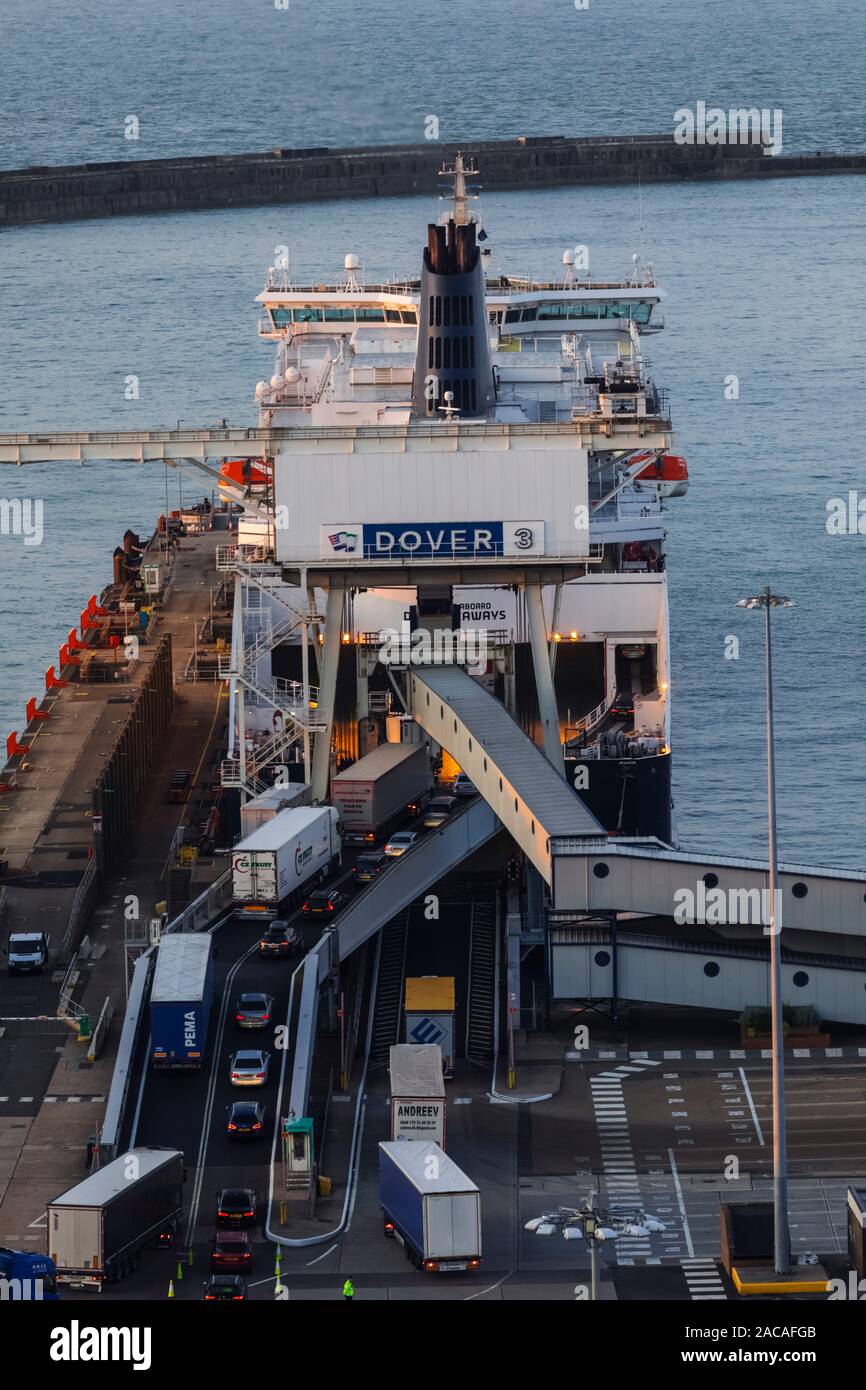 England, Kent, Dover, Dover Docks, Freight Trucks Loading onto Cross ...