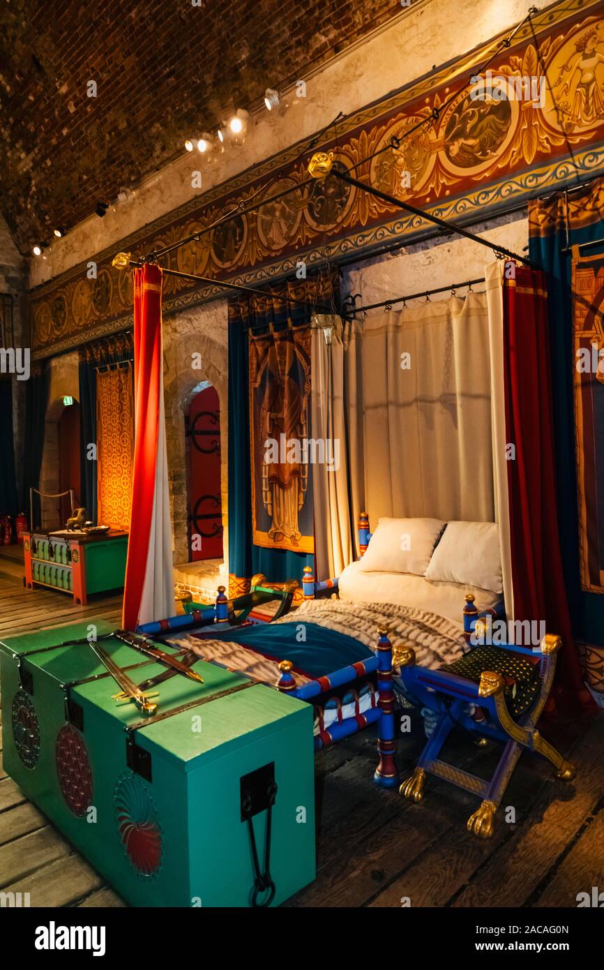 England, Kent, Dover, Dover Castle, Interior Exhibit a Medieval Bedroom ...