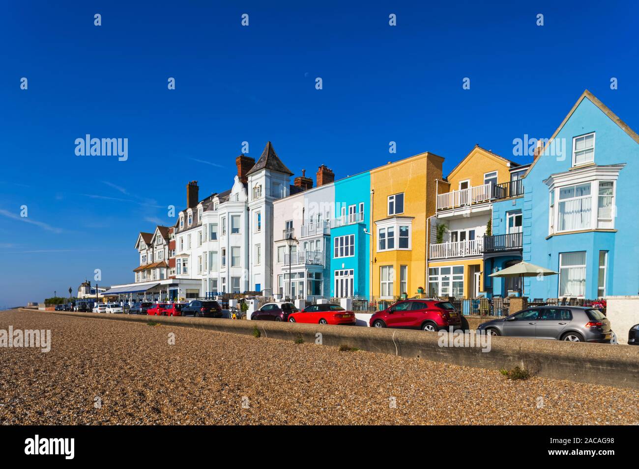 England, Suffolk, Aldeburgh, Aldeburgh Beach and Colourful Seafront ...