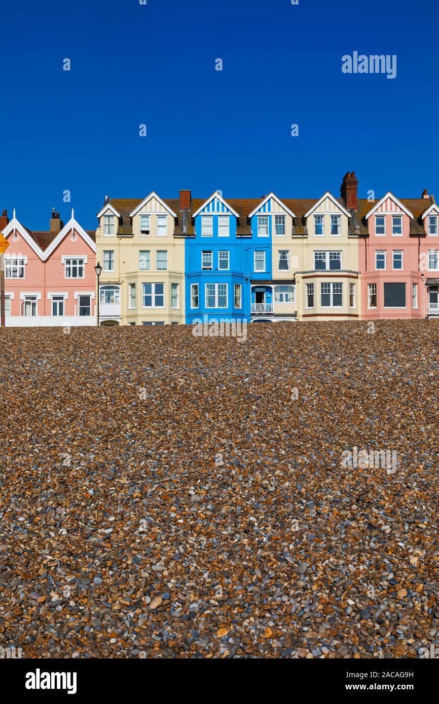 England, Suffolk, Aldeburgh, Aldeburgh Beach and Colourful Seafront ...