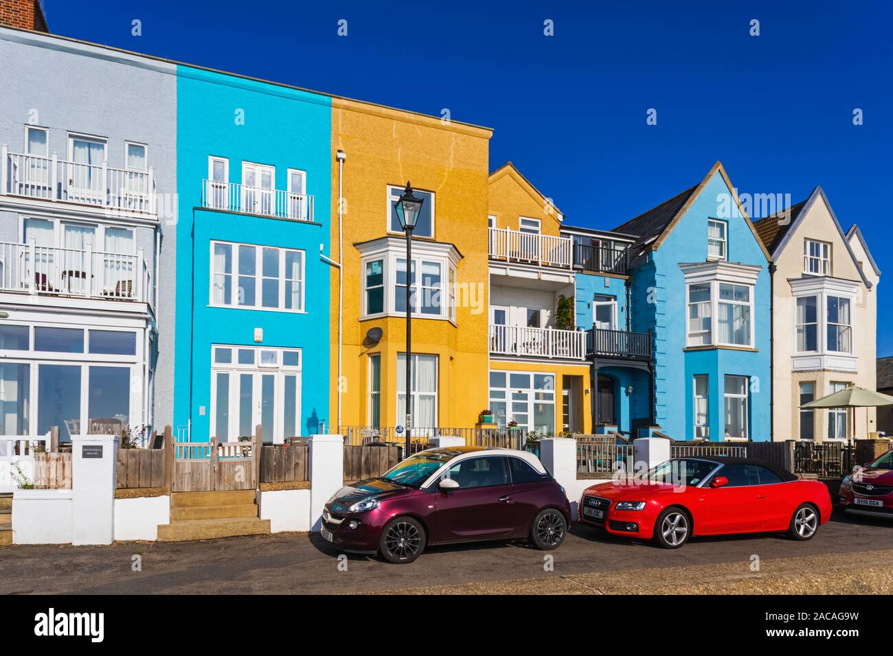 England, Suffolk, Aldeburgh, Aldeburgh Beach and Colourful Seafront ...