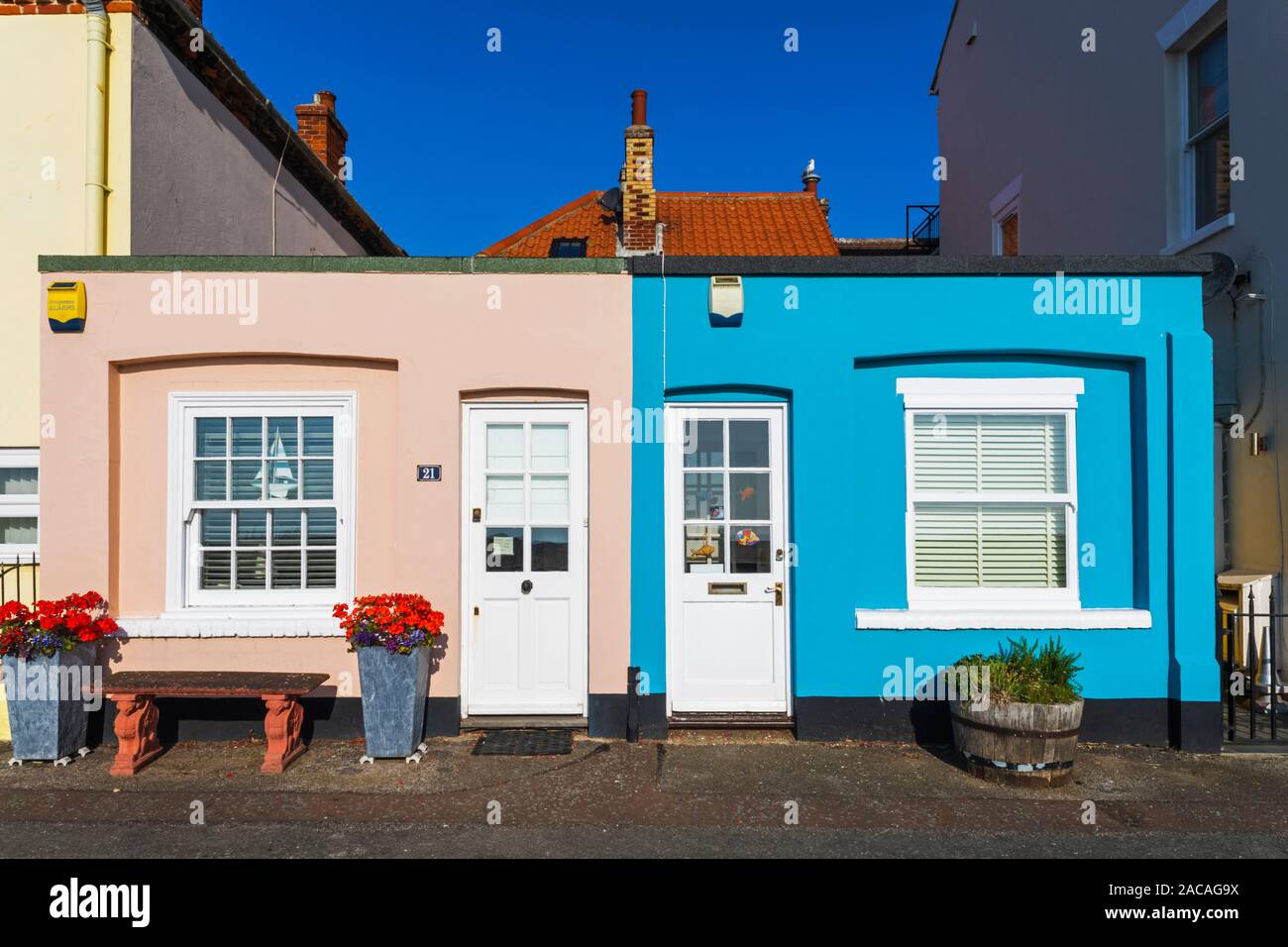 England, Suffolk, Aldeburgh, Aldeburgh Beach and Colourful Seafront ...