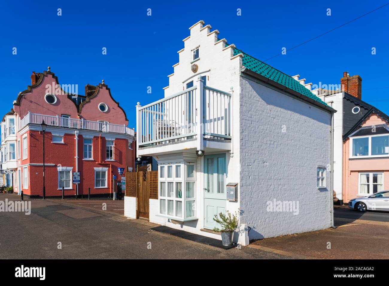 England, Suffolk, Aldeburgh, Aldeburgh Beach and Colourful Seafront ...
