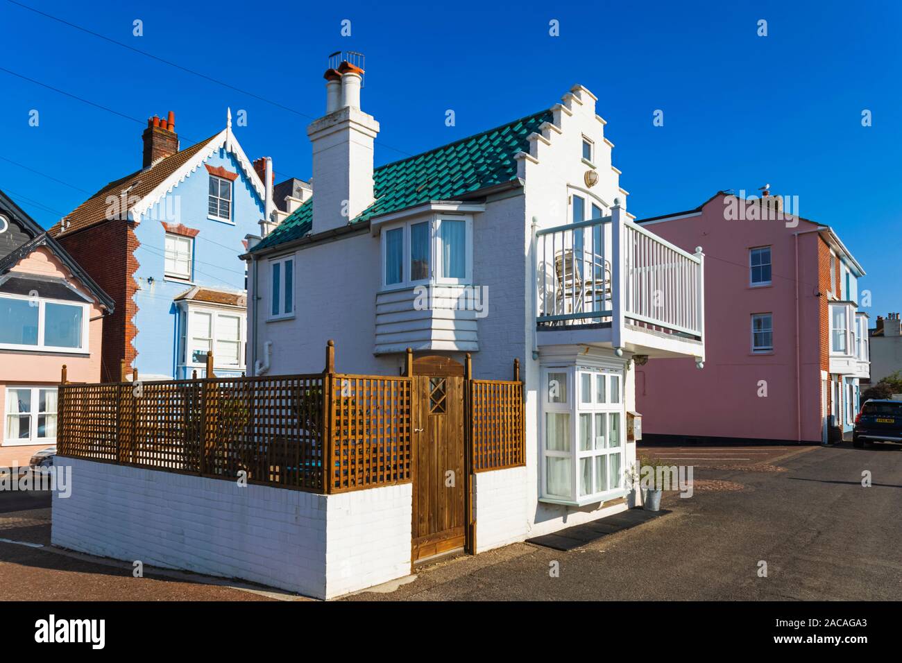England, Suffolk, Aldeburgh, Aldeburgh Beach and Colourful Seafront ...