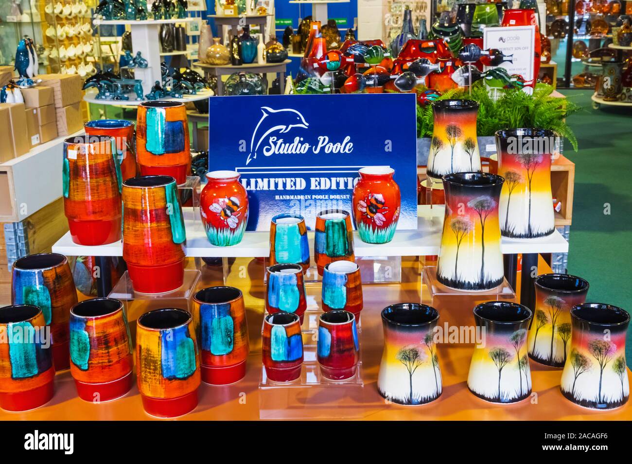 England, Dorset, Poole, Poole Pottery Studios, Shop Display of ...