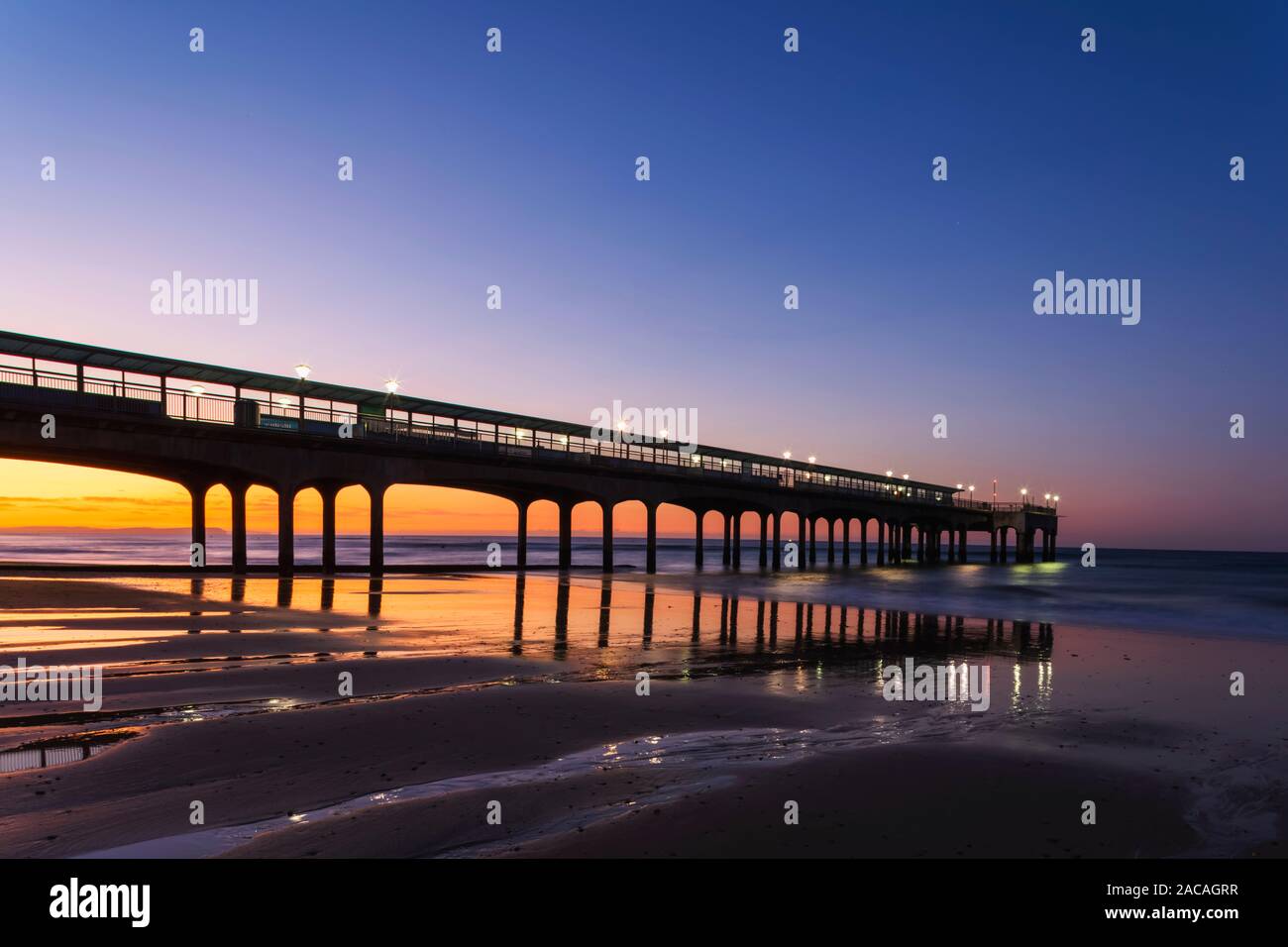 England, Dorset, Bournmouth, Boscombe, Boscombe Pier at Dawn Stock ...
