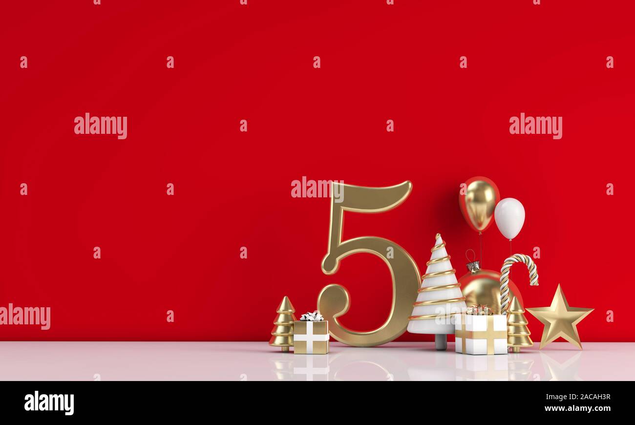 The 12 days of christmas. 5th day festive background. 3D Render Stock ...