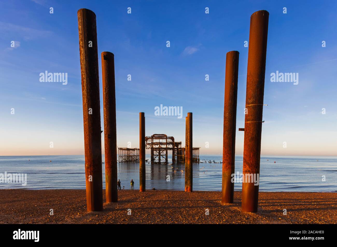 England, East Sussex, Brighton,,Brighton Beach, The Ruins of West Pier ...