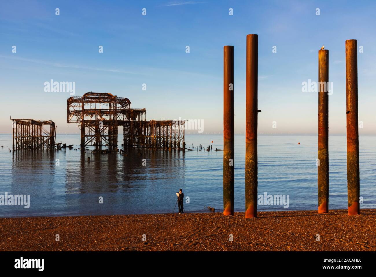 England, East Sussex, Brighton,,Brighton Beach, The Ruins of West Pier ...