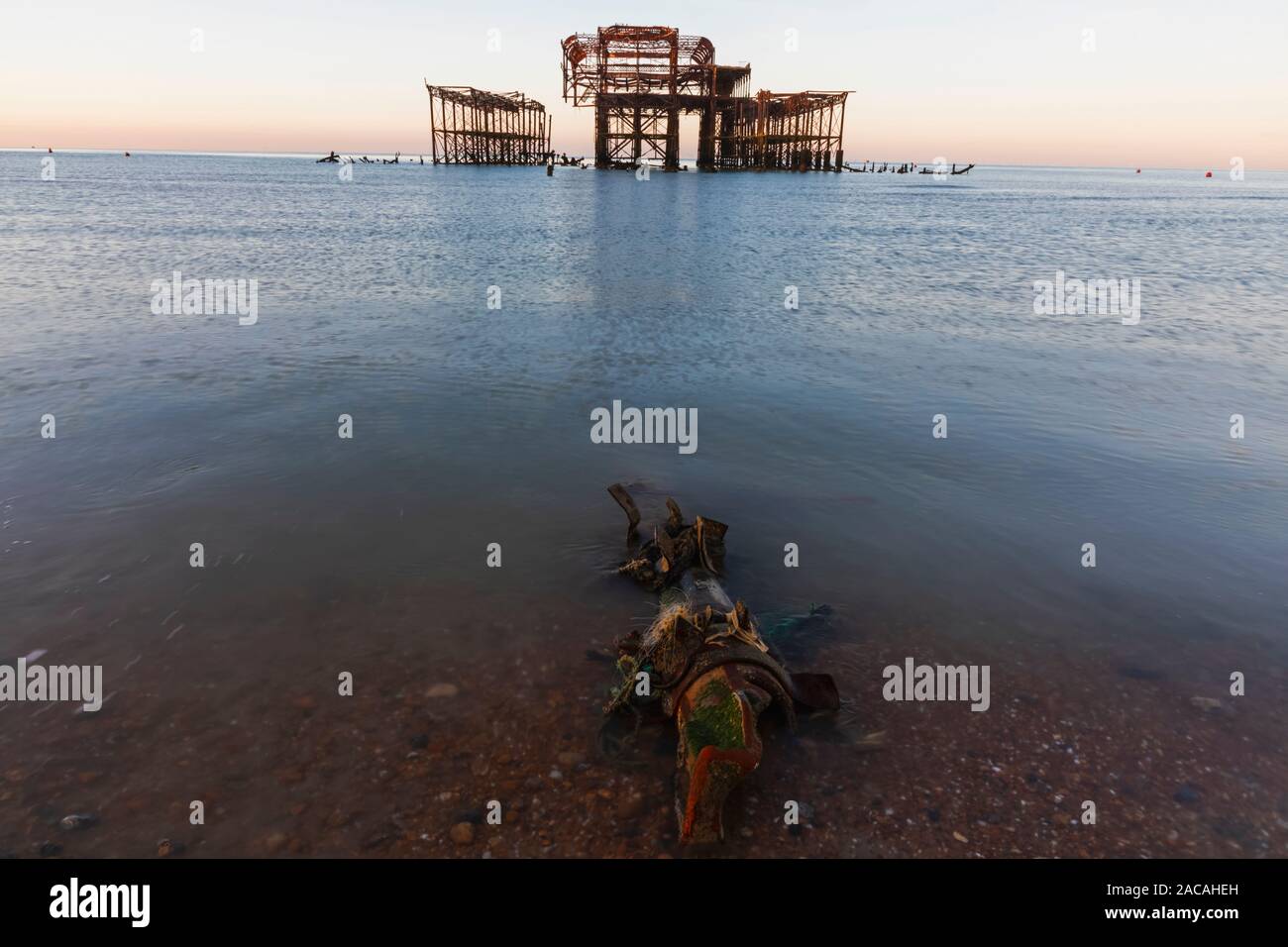 England, East Sussex, Brighton,,Brighton Beach, The Ruins of West Pier ...