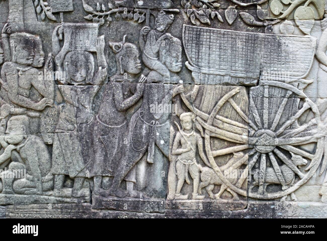 Reliefs on the Bayon temple in Angkor Wat Stock Photo - Alamy