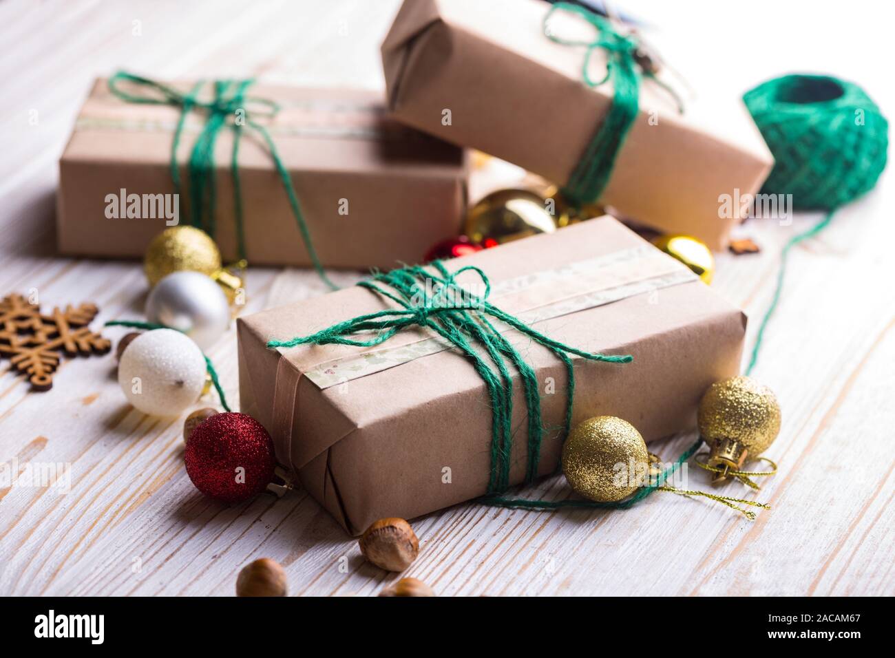 scrapbook background. christmas - girl packs gift Stock Photo - Alamy