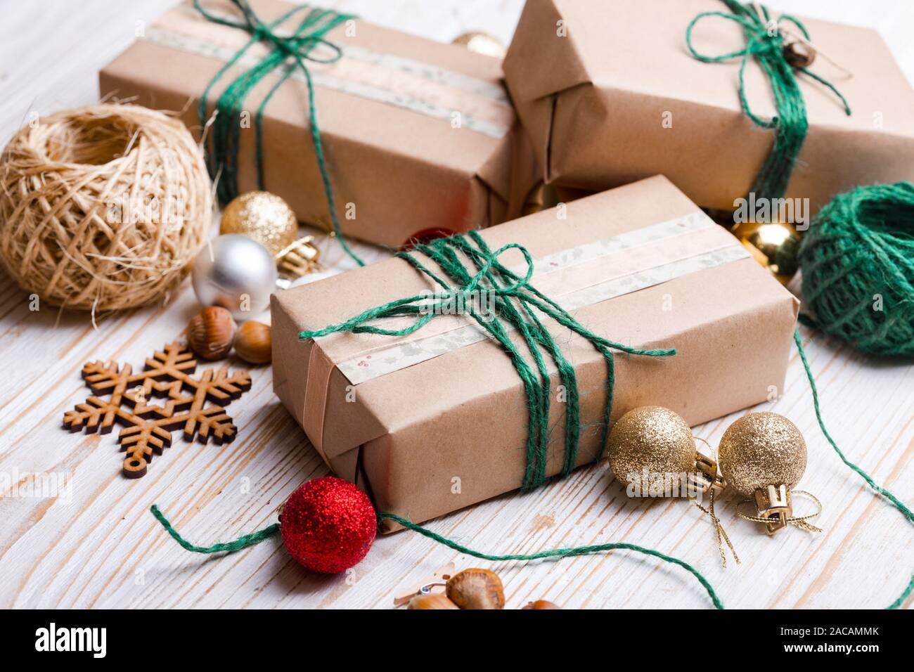 scrapbook background. christmas - girl packs gift Stock Photo - Alamy