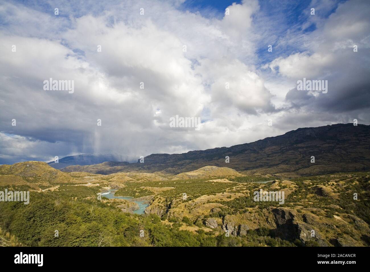 Regenfront am Rio Baker, Patagonien, Chile, rain clouds at Rio Baker ...