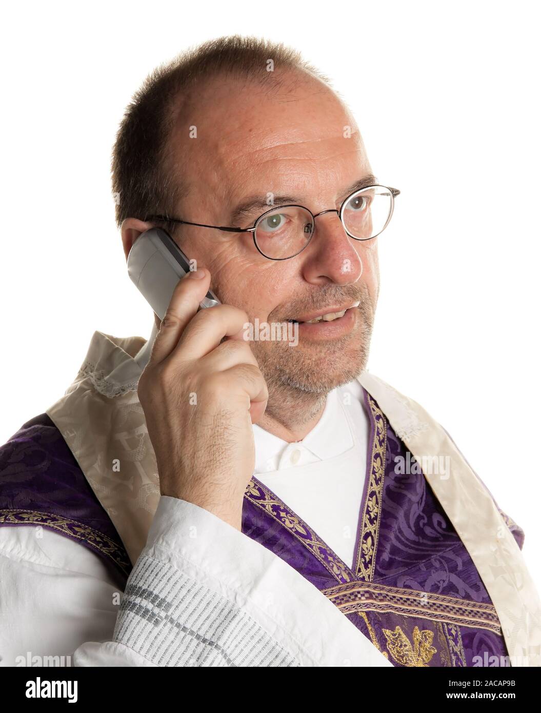 catholic priest with mobile phone Stock Photo - Alamy