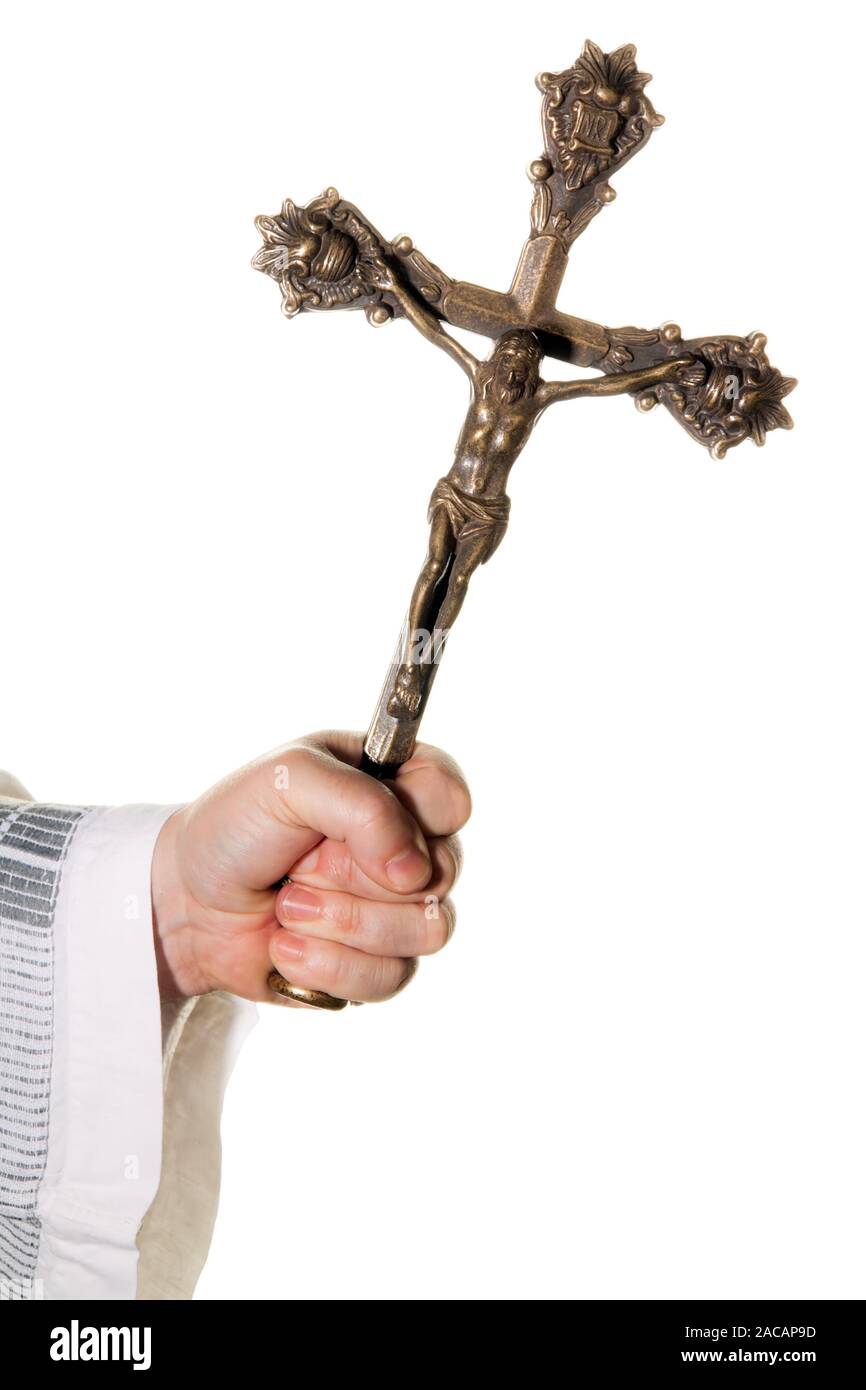 catholic priest with cross in church service Stock Photo - Alamy