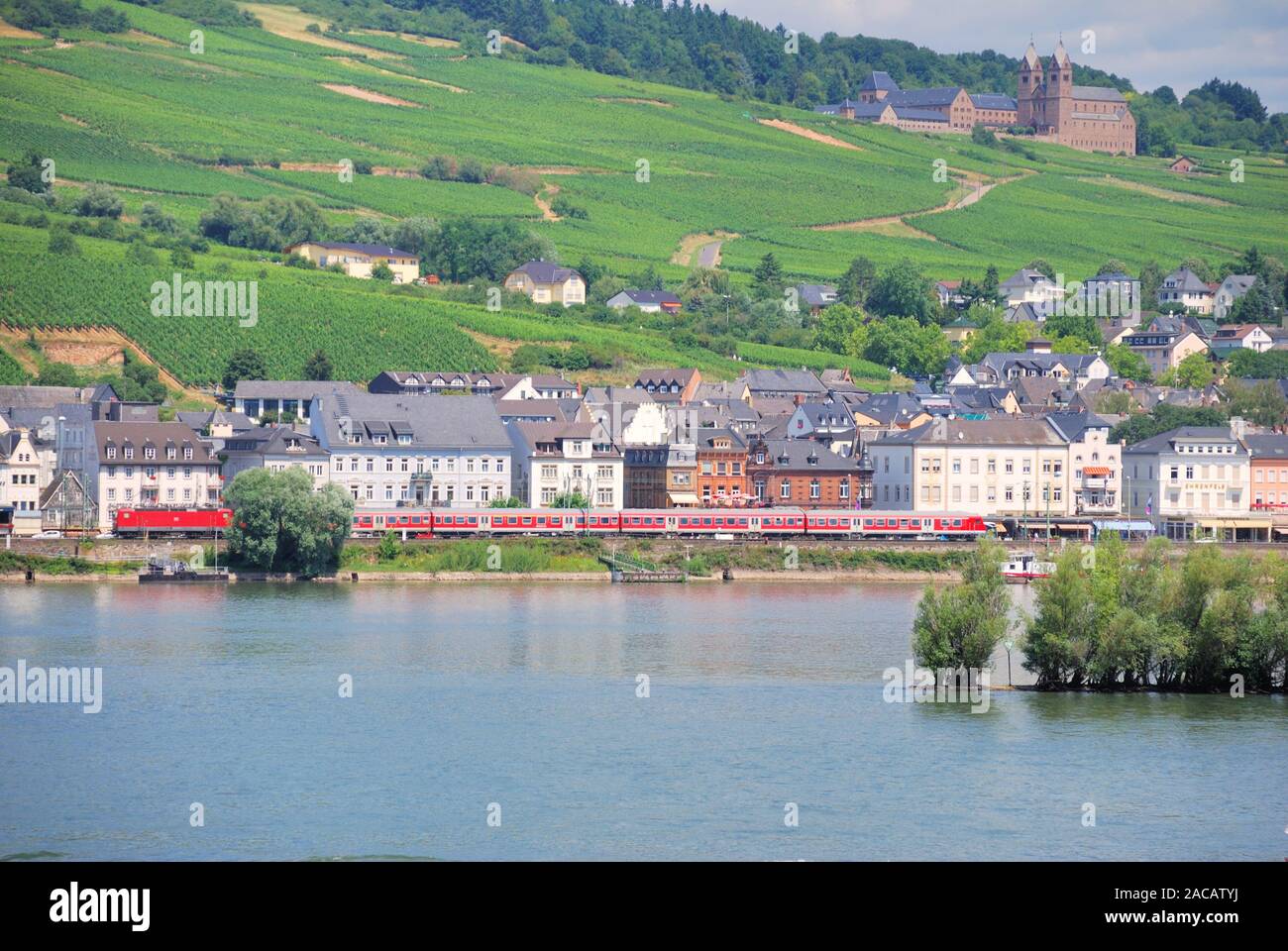 View of Rüdesheim and the monastery Sankt Hildegard, Romantic Rhine ...