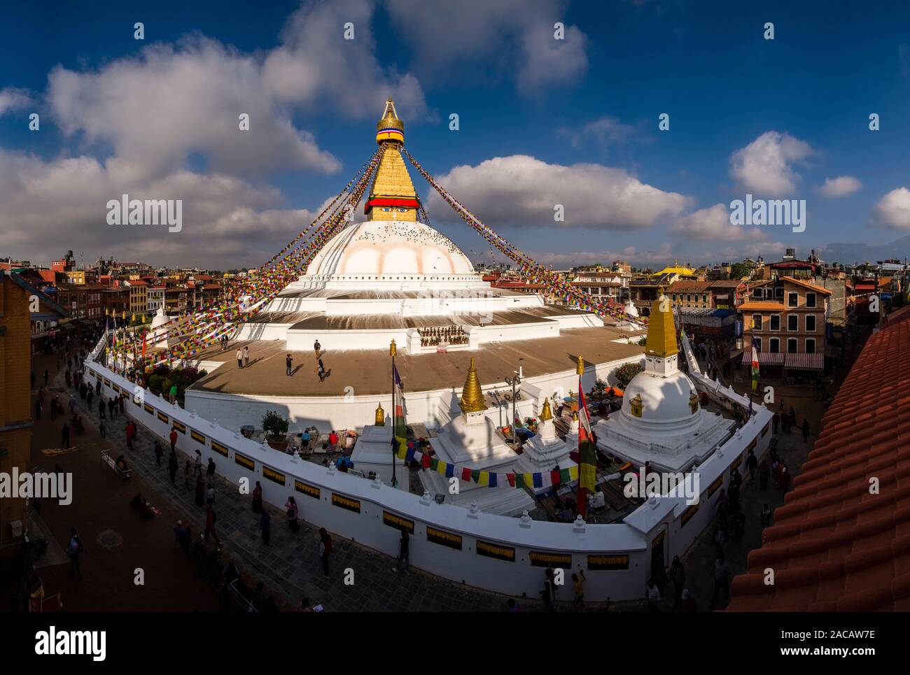Panoramic view of the Boudha Stupa in the suburb Boudhanath, one of the ...