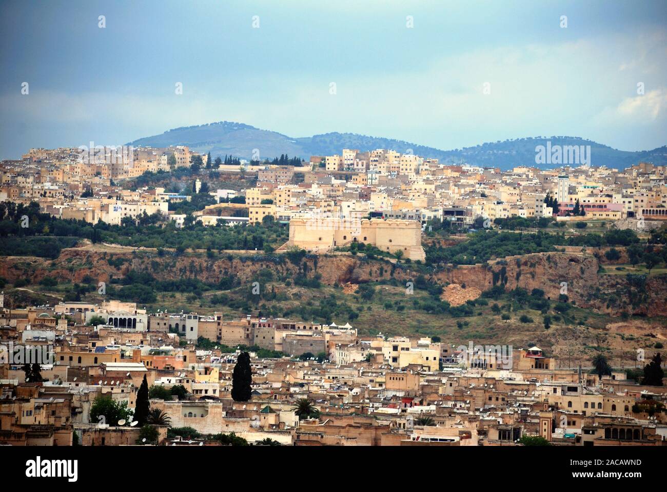 City View of the old city with mosques, royal city of Fez, Morocco ...
