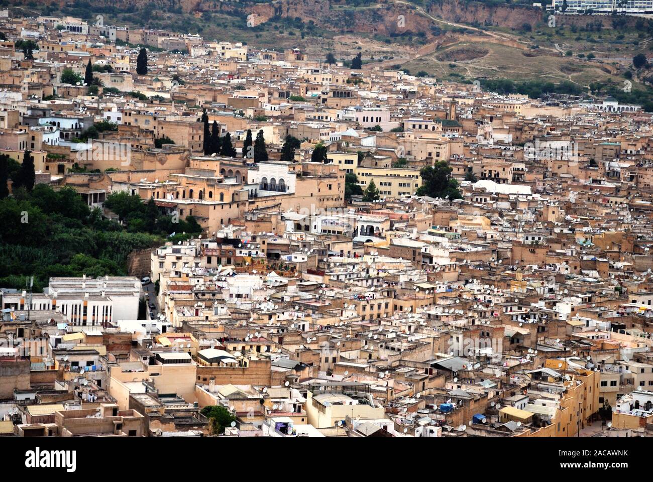 City View of the old city with mosques, royal city of Fez, Morocco ...