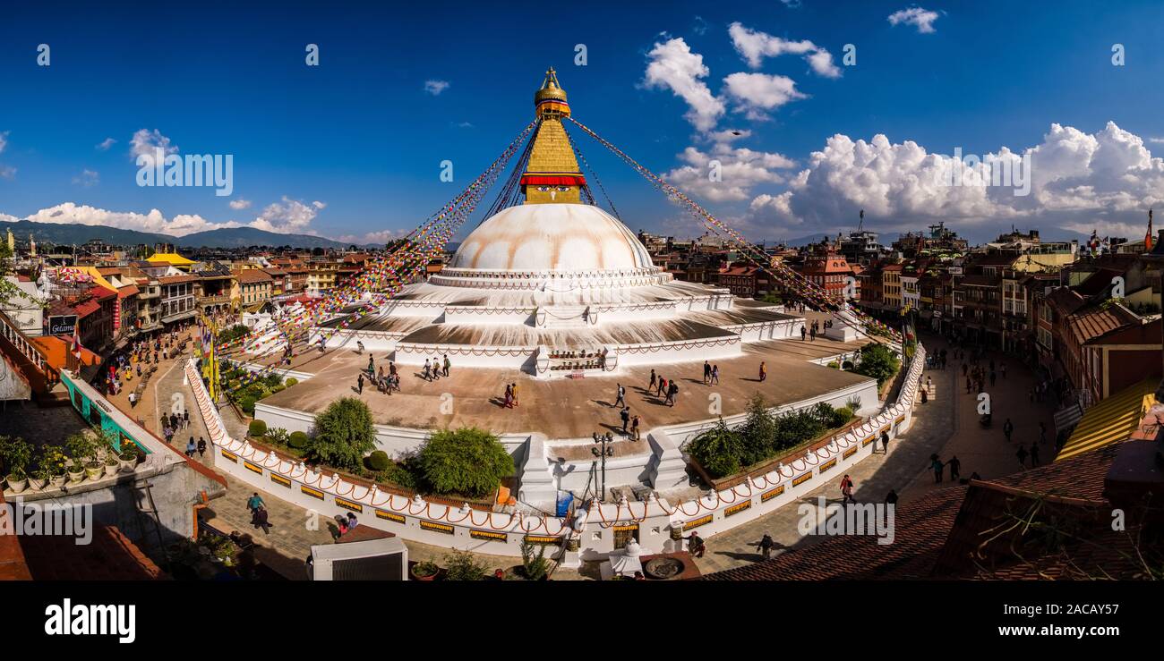 Panoramic view of the Boudha Stupa in the suburb Boudhanath, one of the ...