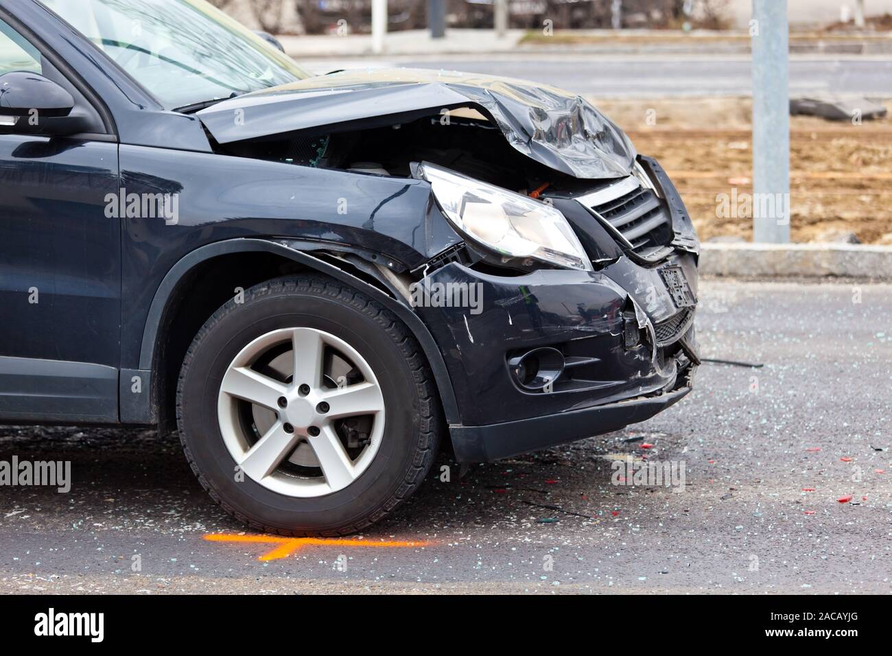 Damage to car body in a car accident Stock Photo - Alamy