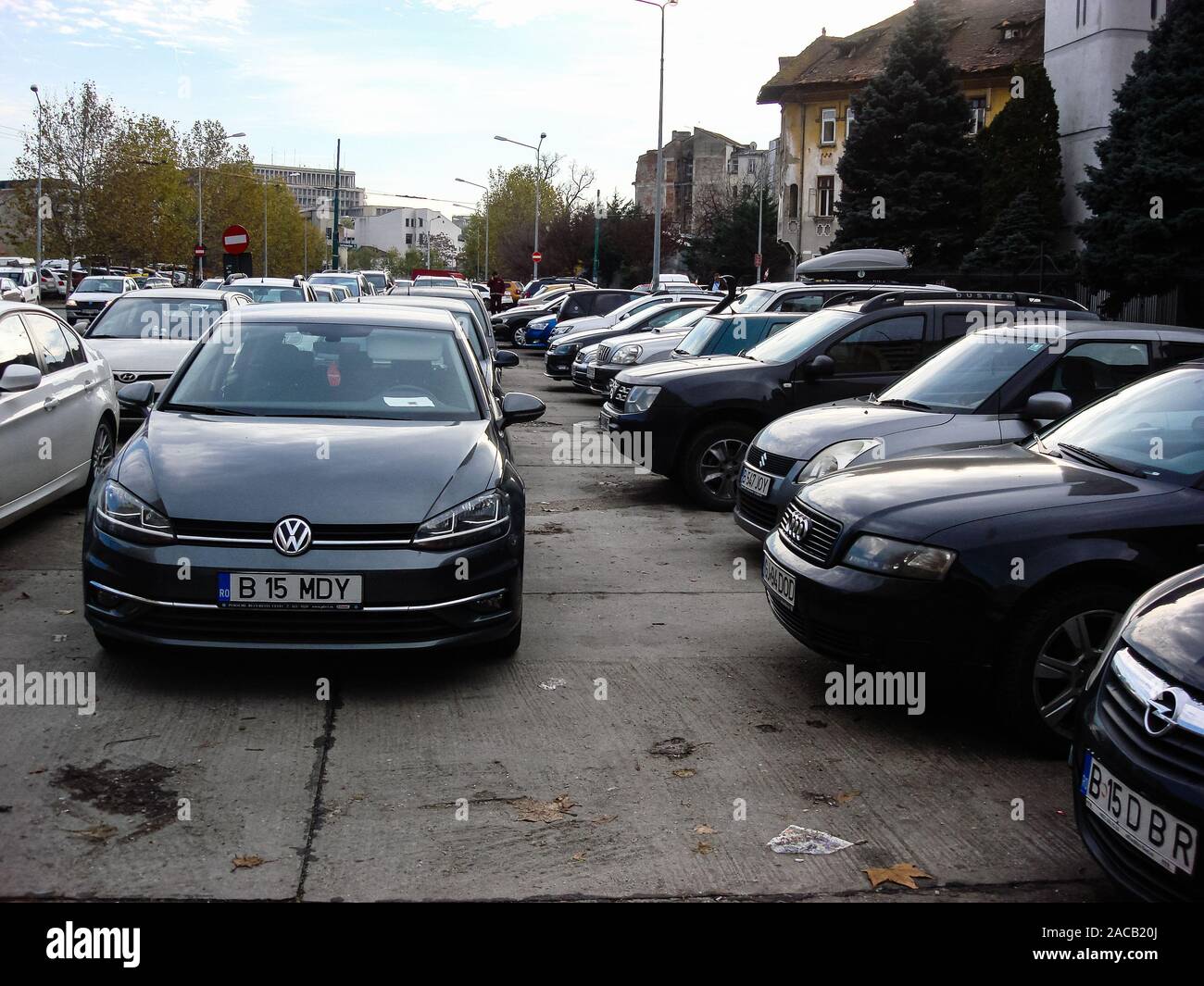 Cars parked in the parking lot. Bucharest, Romania, 2019 Stock Photo ...