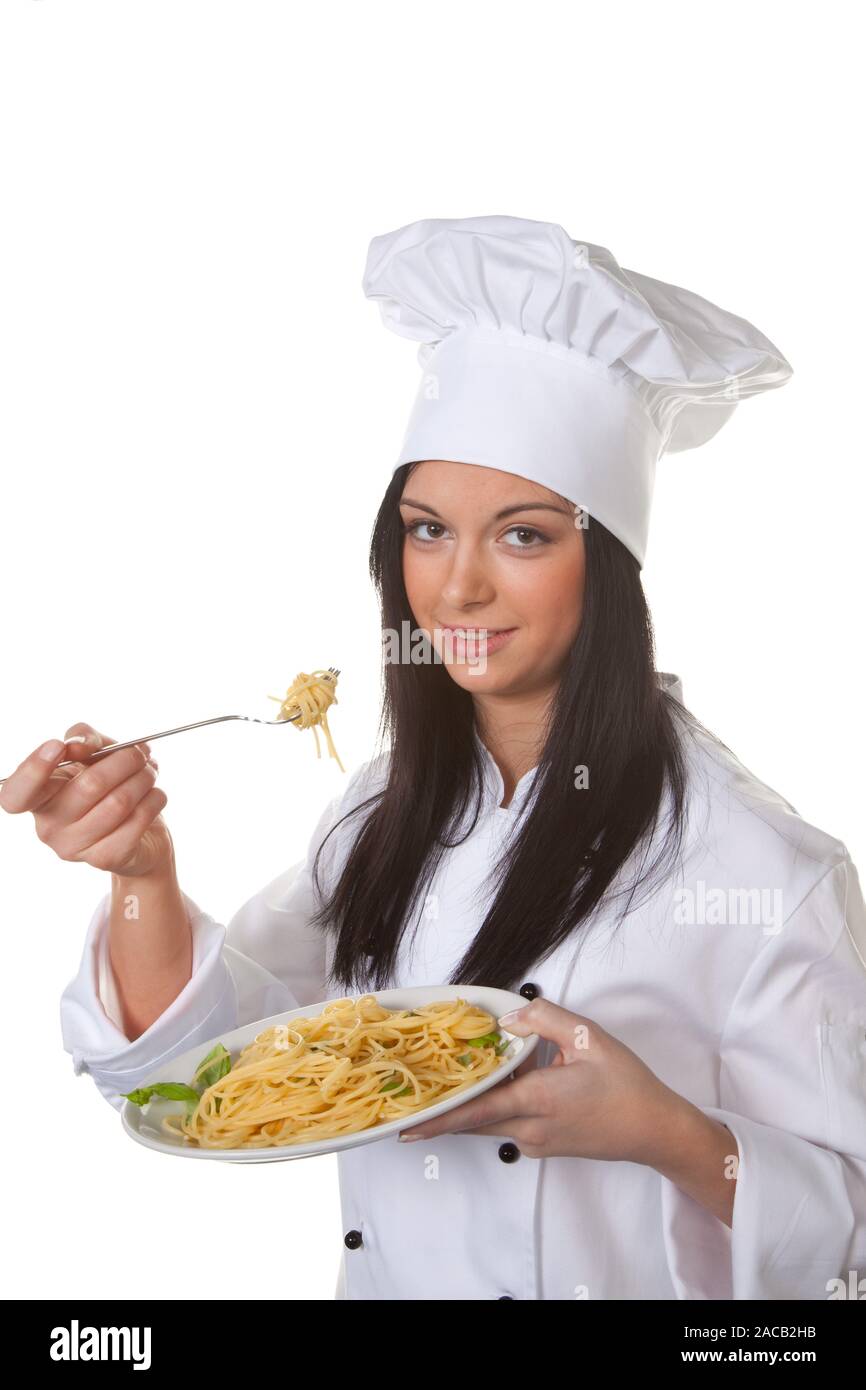 Cook apprentice tries the home-cooked dish Stock Photo - Alamy