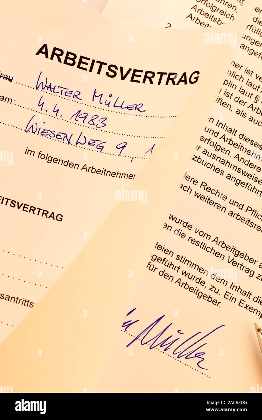 Employment contract in German language Stock Photo - Alamy