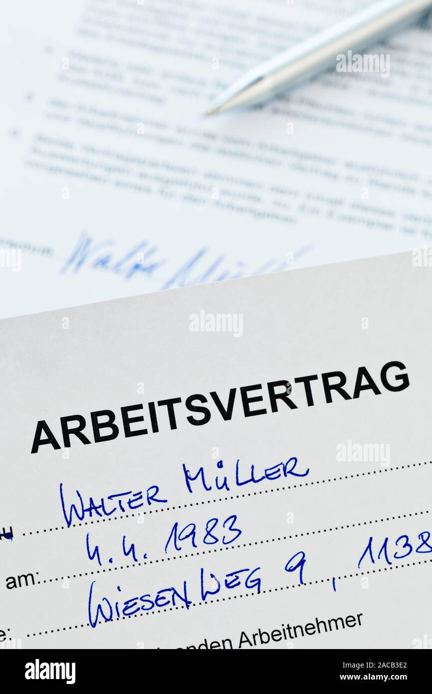 Employment contract in German language Stock Photo - Alamy
