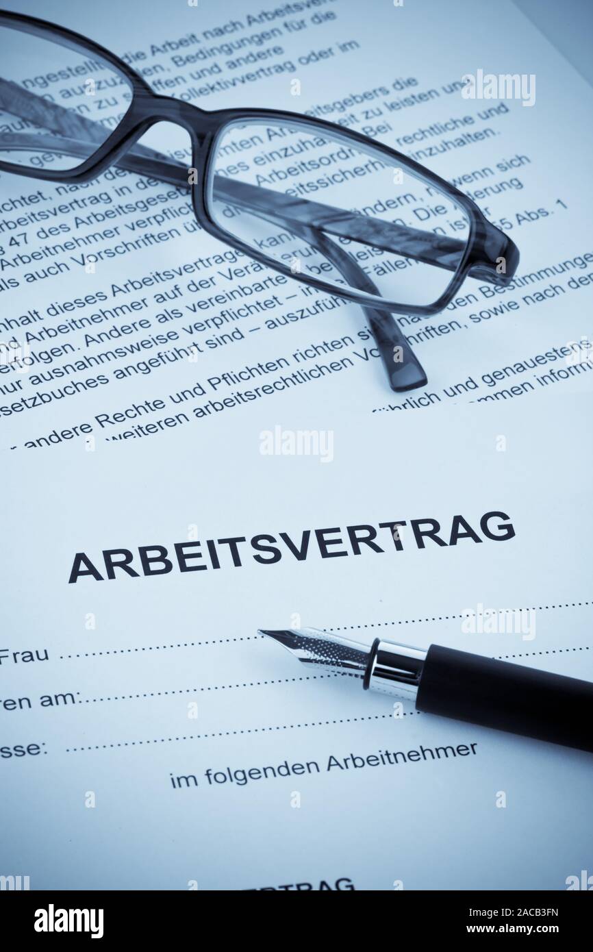 Employment contract in German language Stock Photo - Alamy