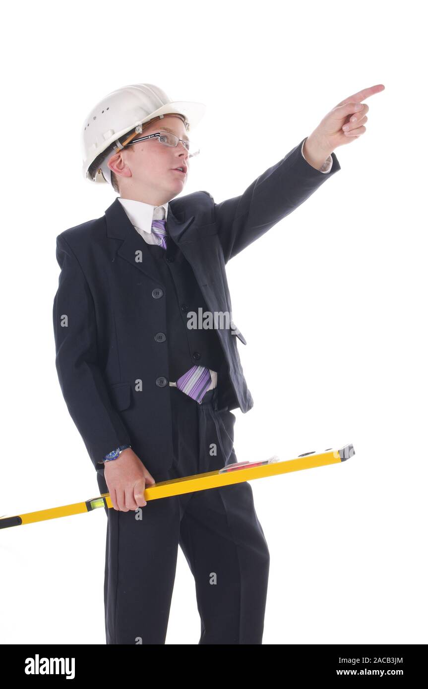 Small architect with spirit level Stock Photo - Alamy