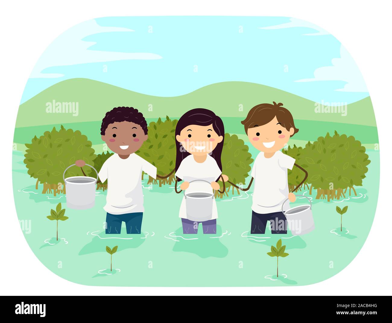 Illustration of Stickman Teens Wearing White Shirts and Planting ...