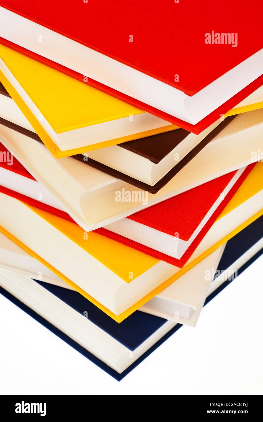 Book stack on white background Stock Photo - Alamy