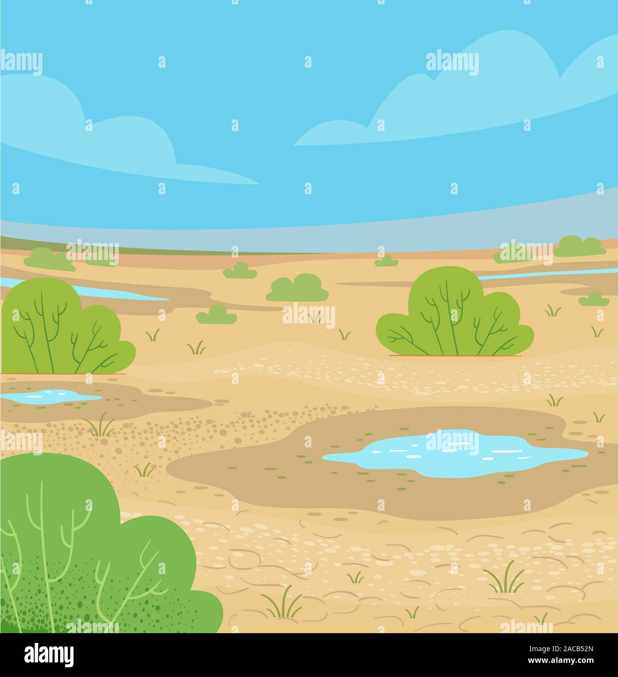 Illustration of a Wet Desert with Plant Shrubs and Water Stock Photo ...