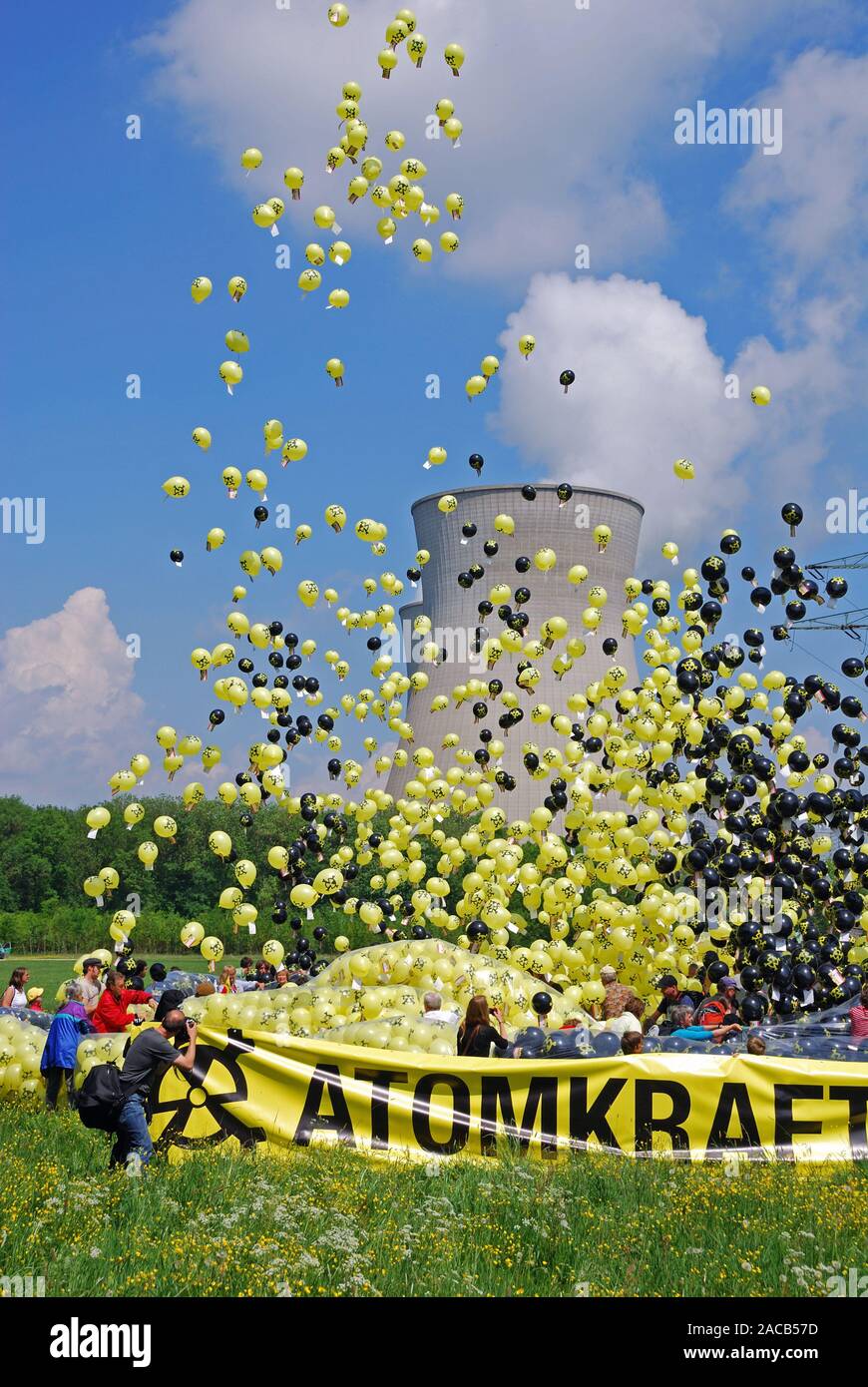 Anti-nuclear power demonstration with balloons at Gundremmingen nuclear ...