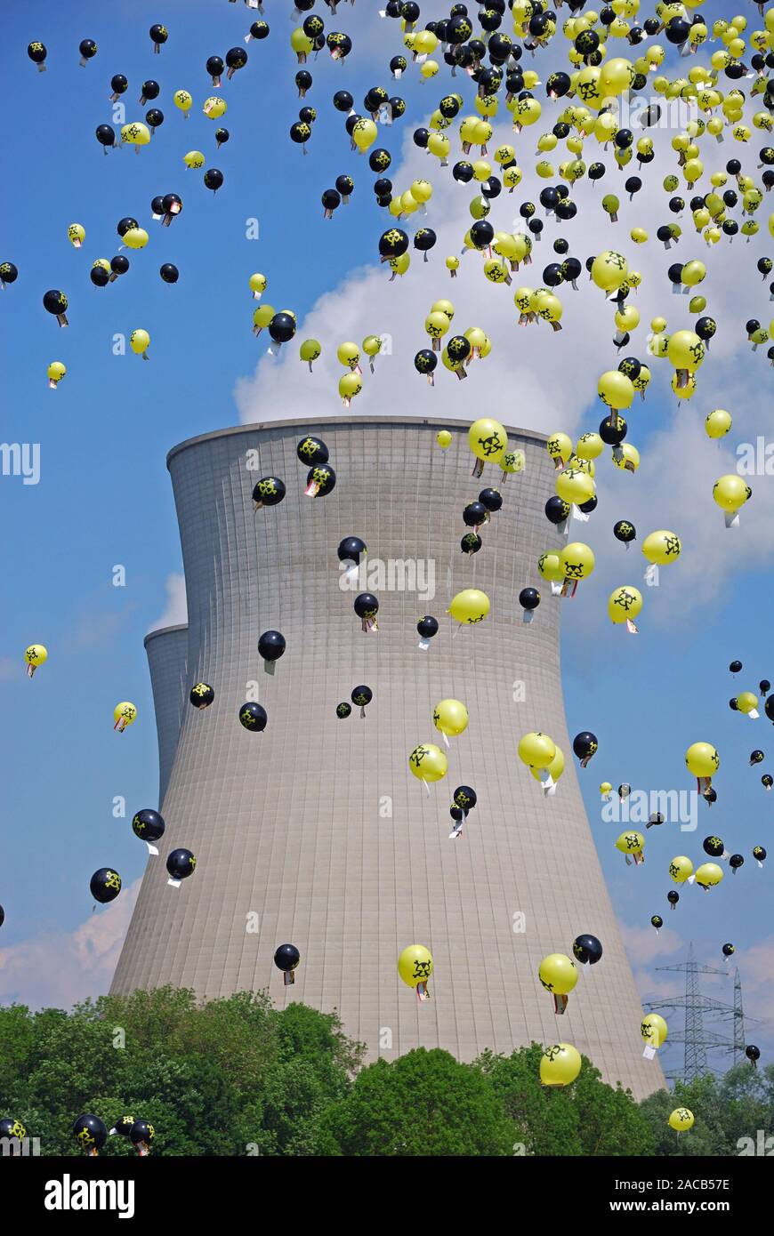 Anti-nuclear power demonstration with balloons at Gundremmingen nuclear ...