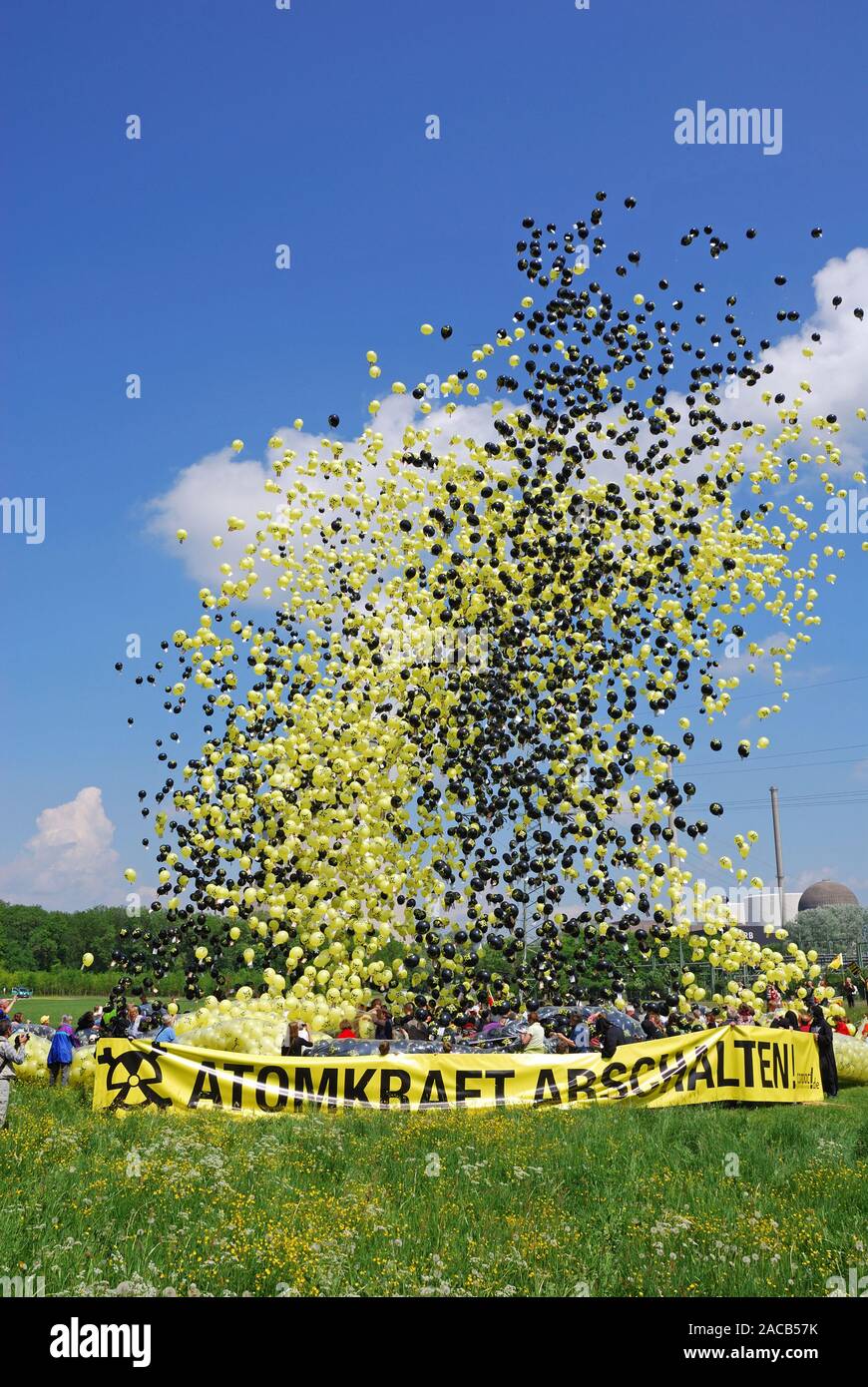 Anti-nuclear power demonstration with balloons at Gundremmingen nuclear ...