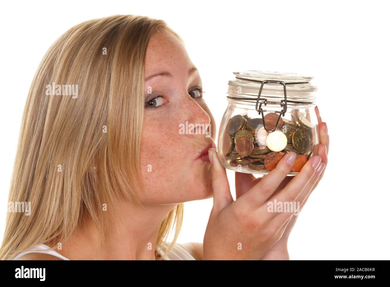 young woman saving money Stock Photo - Alamy
